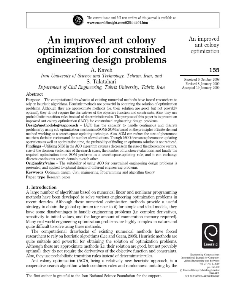 Improved ACO for Constrained Engineering Design | PDF | Mathematical ...