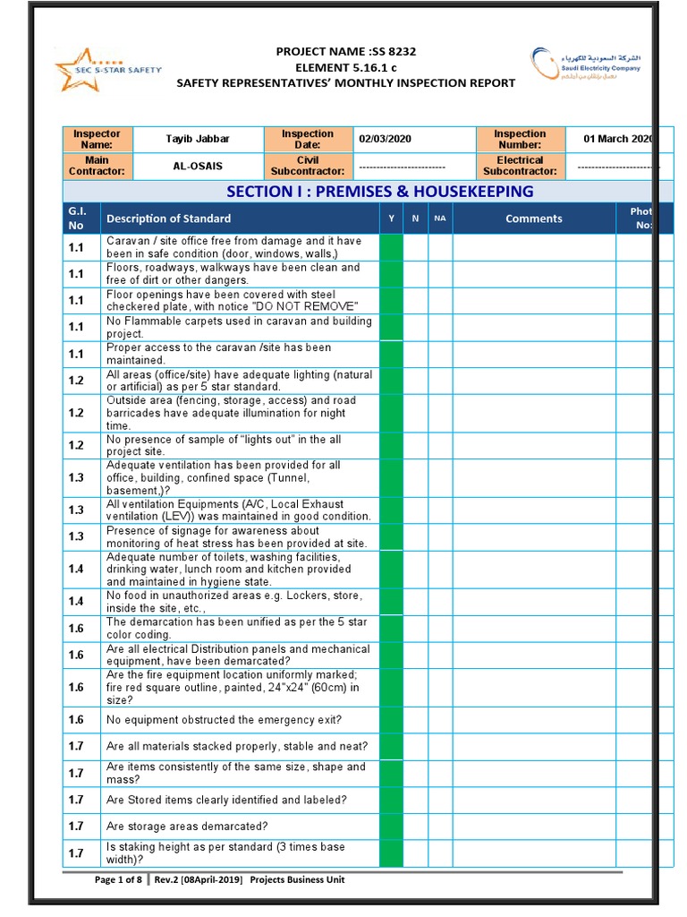 5.16.1.c Safety Engineer Monthly Inspection Report | PDF | Fires ...