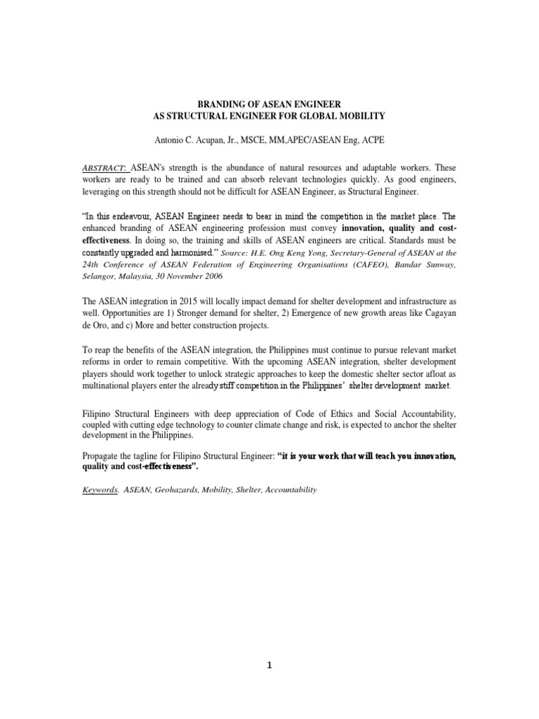 Branding of ASEAN Engineer CCAFEO 33-1 | PDF | Philippines | Engineer