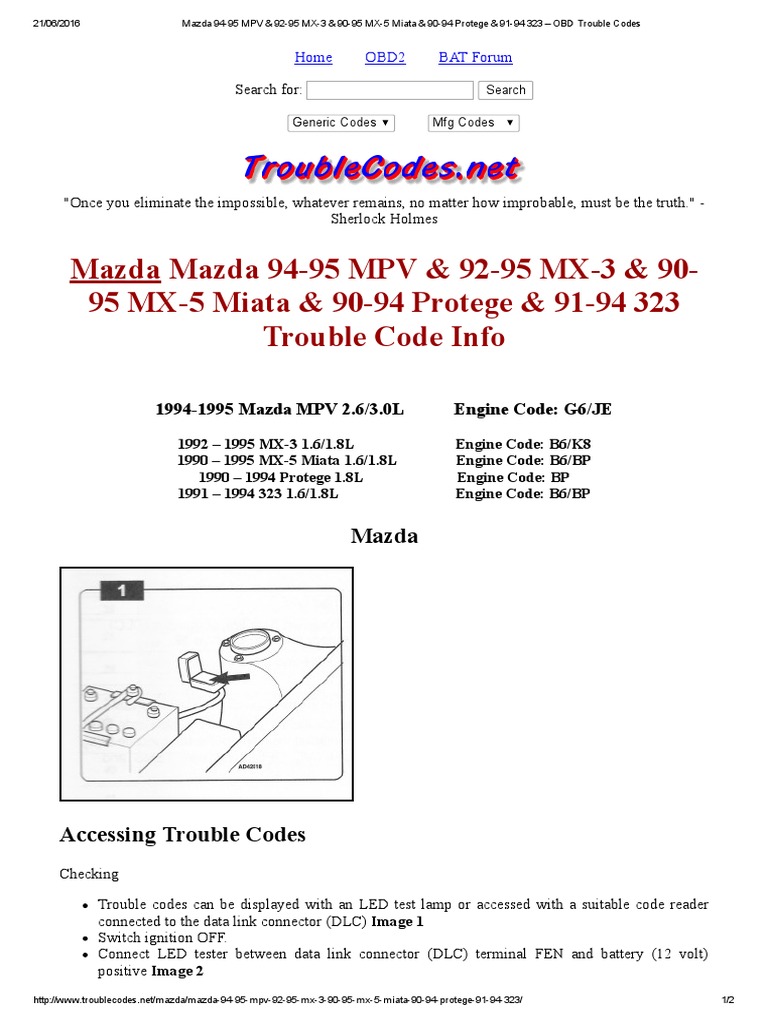 Mazda 94-95 MPV & 92-95 MX-3 & 90-95 MX-5 Miata & 90-94 Protege & 91-94 ...