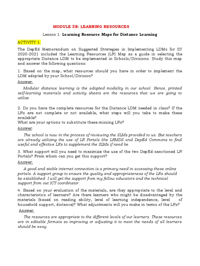MODULE 3B Activity Sheets | PDF | Educational Technology | Learning