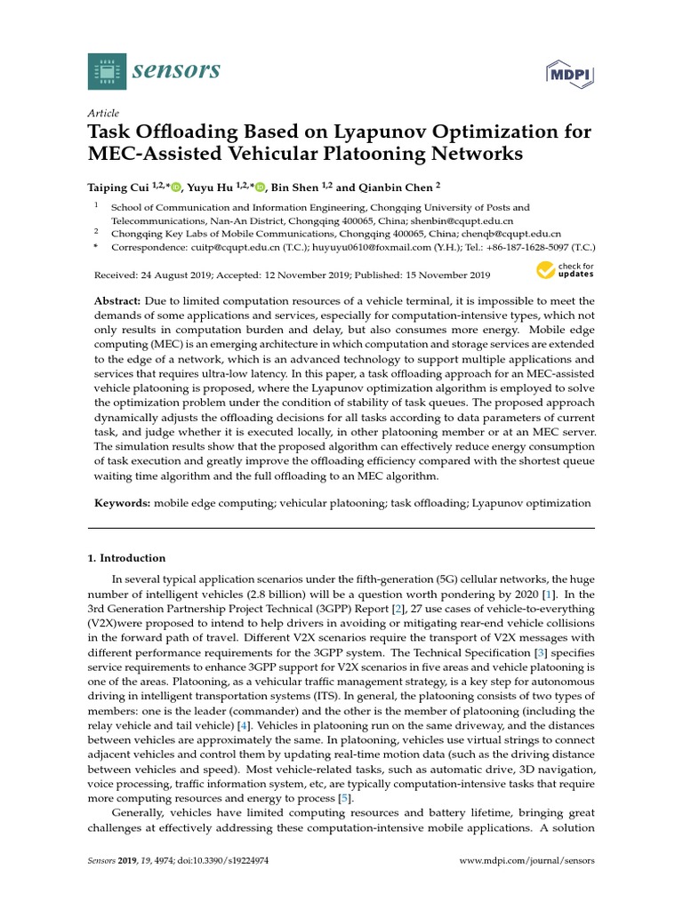 Task Offloading Based On Lyapunov Optimization For Mecassisted Vehicular Platooning ...