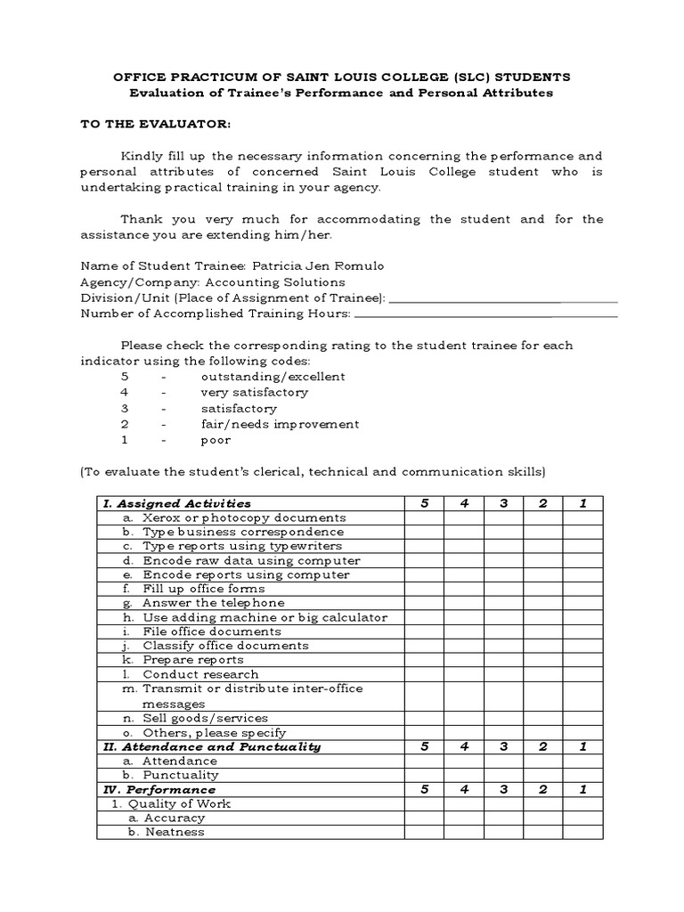 OJT PSA Evaluation Sheet | PDF | Computing | Communication