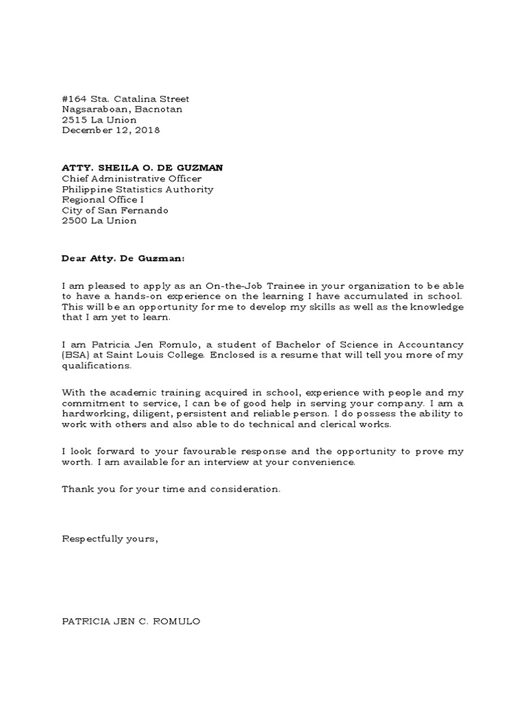 OJT PSA Cover Letter | PDF