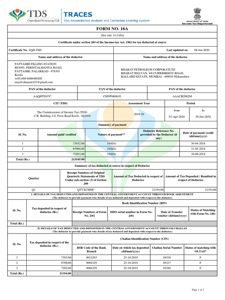 Form No. 16A: From To | PDF | Lease | Securities (Finance)