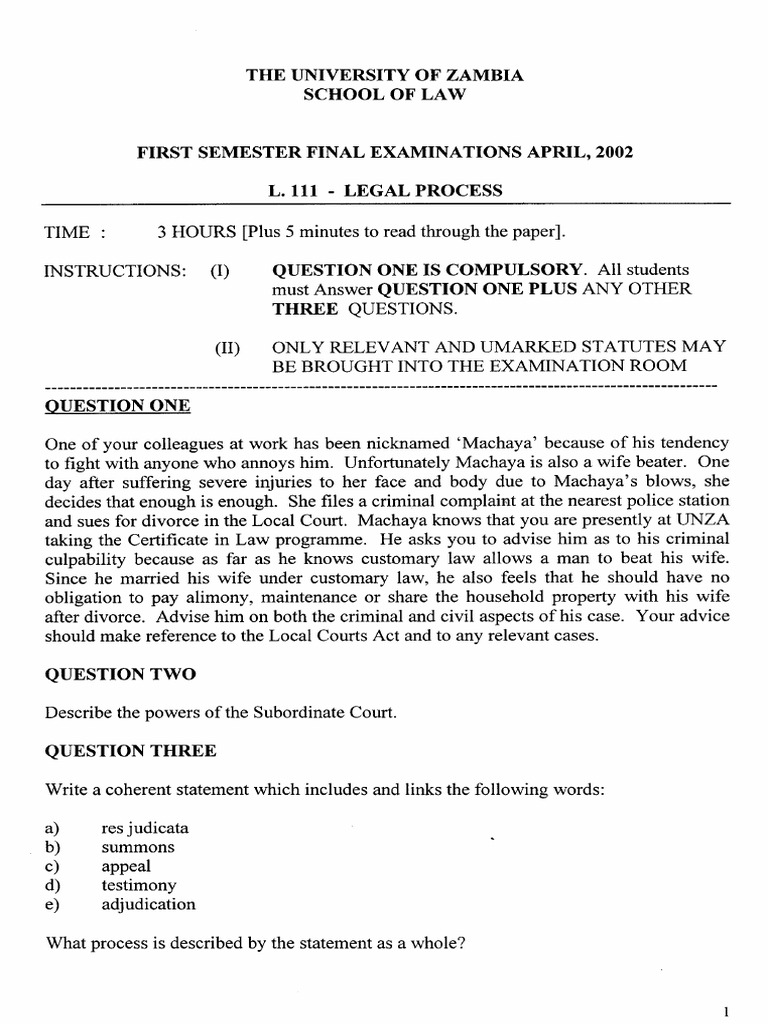 Law Exam Papers First Semester 20020001 | PDF
