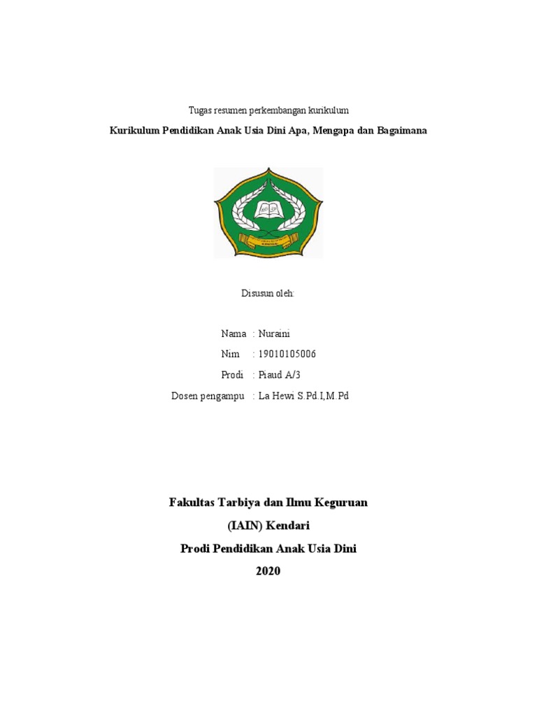 Kurikulum PAUD: Pengembangan dan Tujuan | PDF