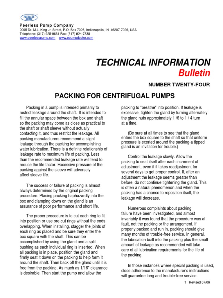 Packing For Centrifugal Pumps | PDF | Leak | Pump