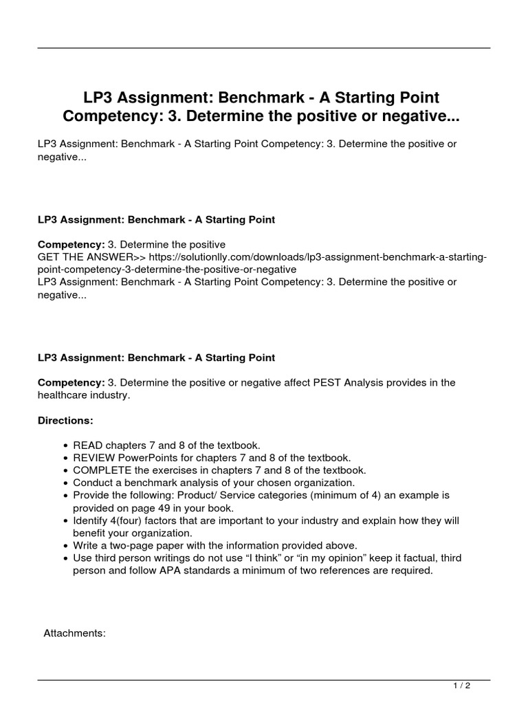 Lp3 Assignment Benchmark A Starting Point Competency 3 Determine The Positive or Negative | PDF