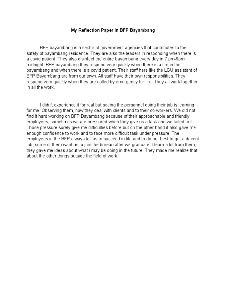 Reflection on OJT at BFP Bayambang | PDF | Career & Growth | Wellness