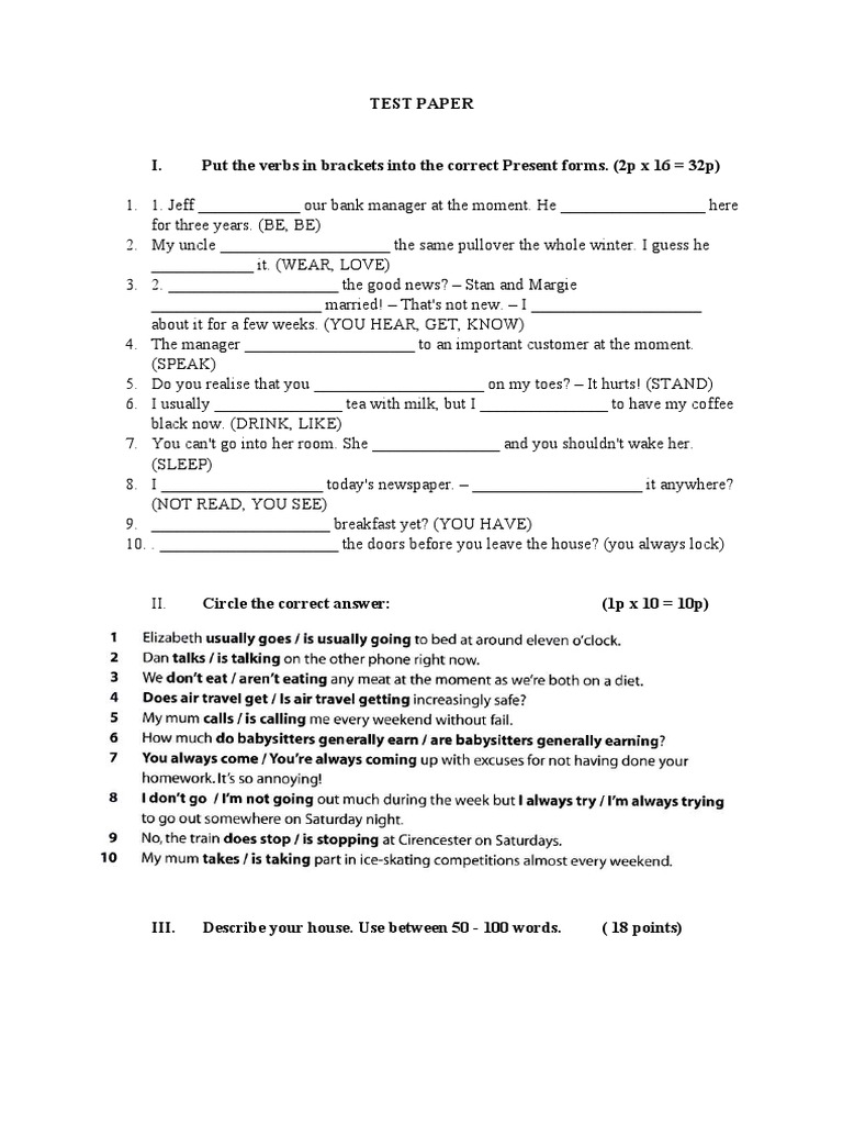 Test Present Tenses | PDF