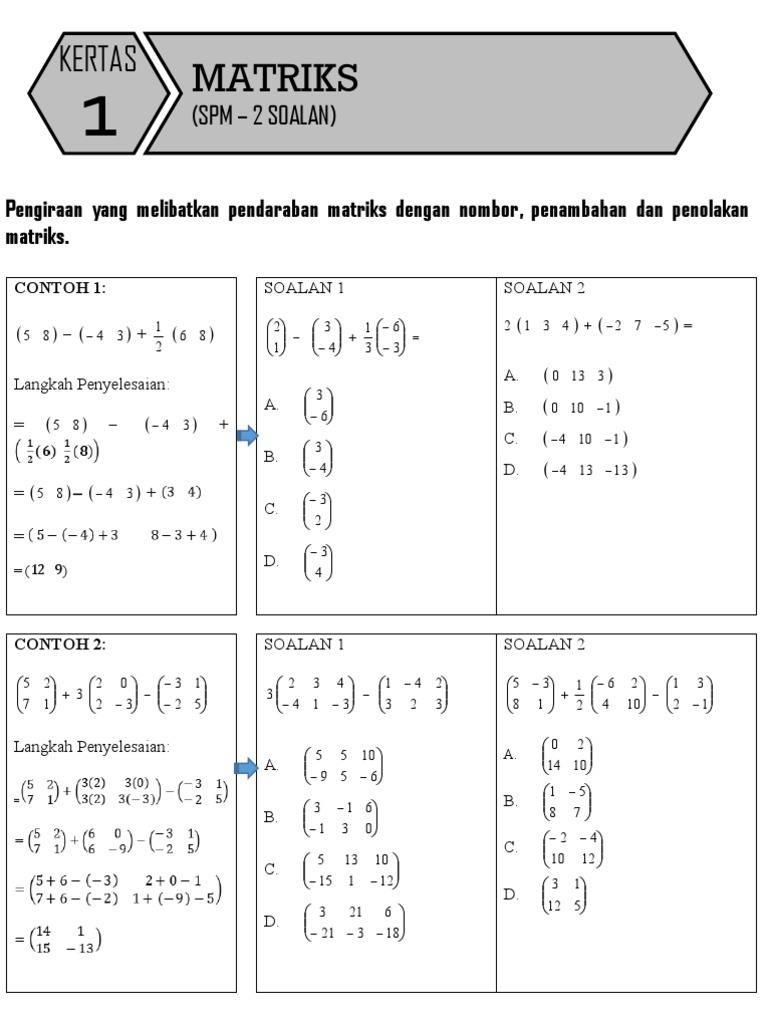 Matematik Kertas 1 MATRIKS | PDF