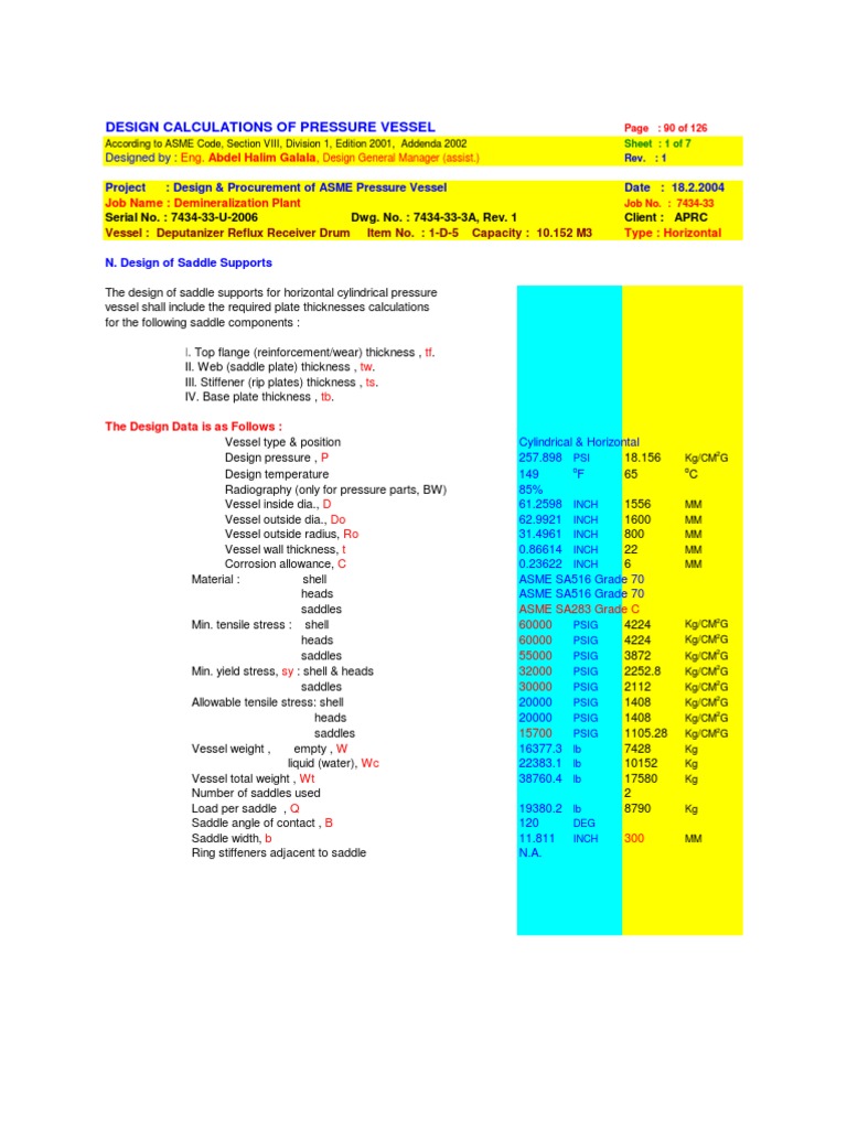 Saddle Support Design for Pressure Vessel | PDF | Stress (Mechanics ...