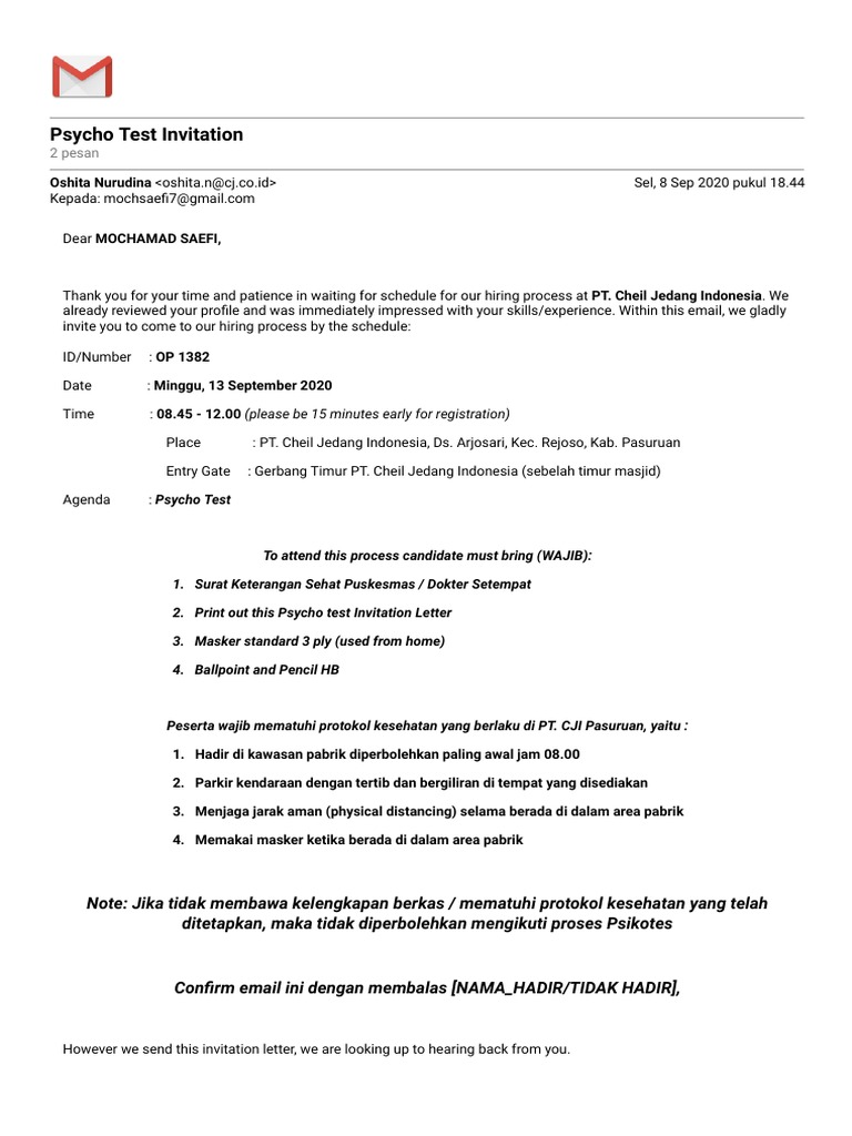 Gmail - Psycho Test Invitation | PDF