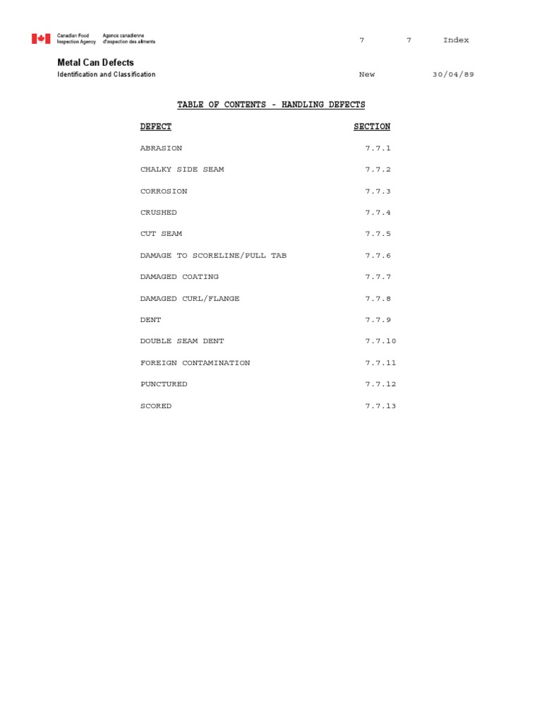 Metal Can Defects: Table of Contents - Handling Defects | PDF | Wear ...