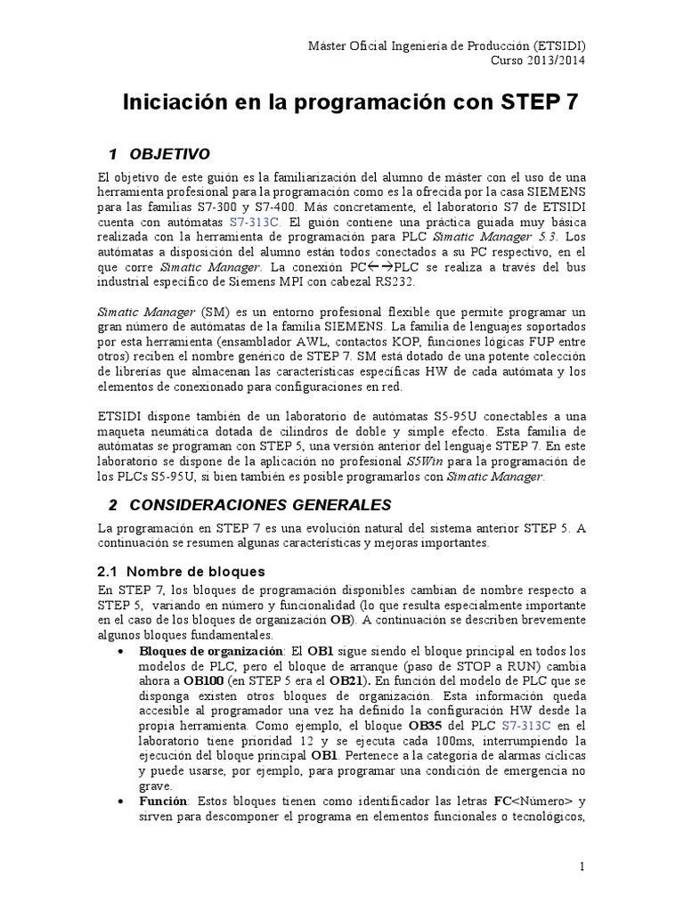 Programación STEP 7 para Máster ETSIDI | PDF | Ventana (informática) | Programa de computadora