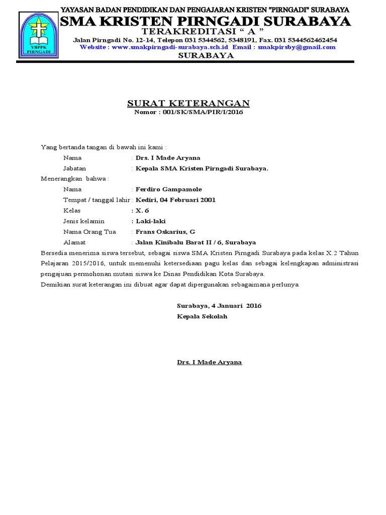 Surat Mutasi Masuk | PDF