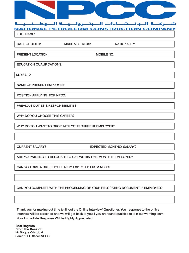 NPCC Form | PDF