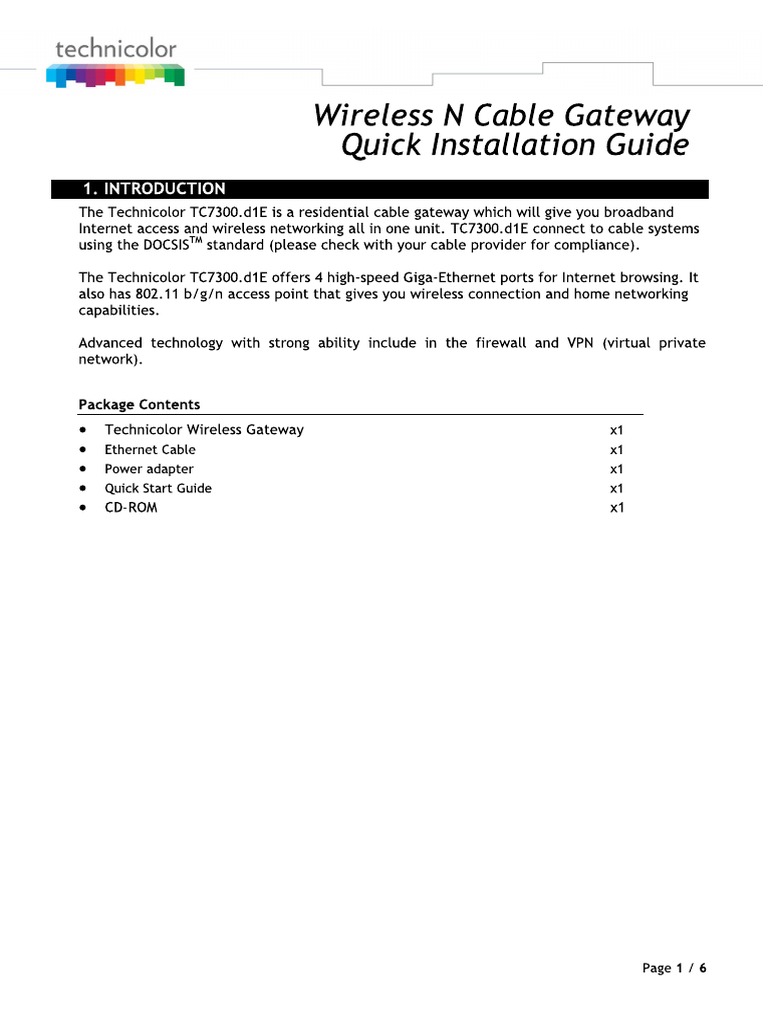 Technicolor TC7300 | PDF