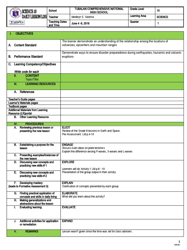 7es Lesson Plan Template | PDF | Lesson Plan | Learning