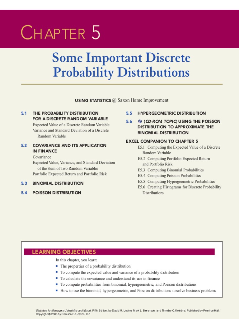 Chapter 5 Some Important Discrete Probability Distributions PDF | PDF ...