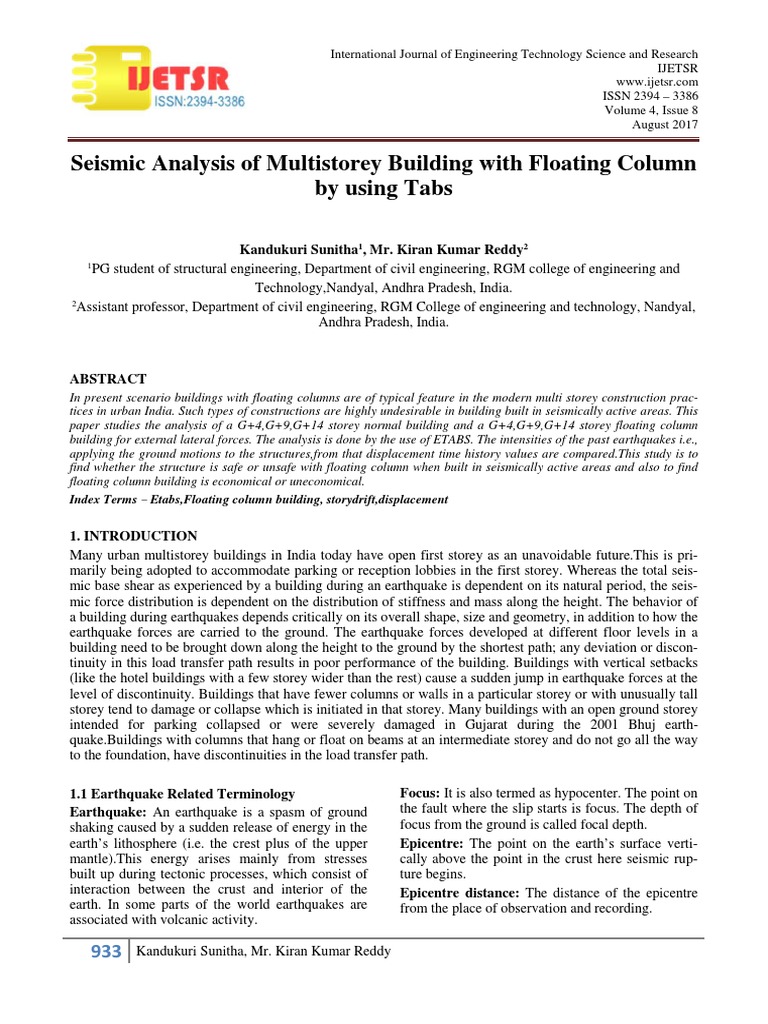 Seismic Analysis of Multistorey Building With Floating Column by Using Tabs | Download Free PDF ...
