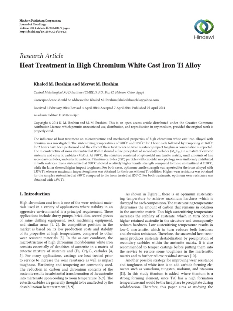 Heat Treatment in High Chromium White Cast Iron Ti Alloy PDF | PDF | Cast Iron | Heat Treating