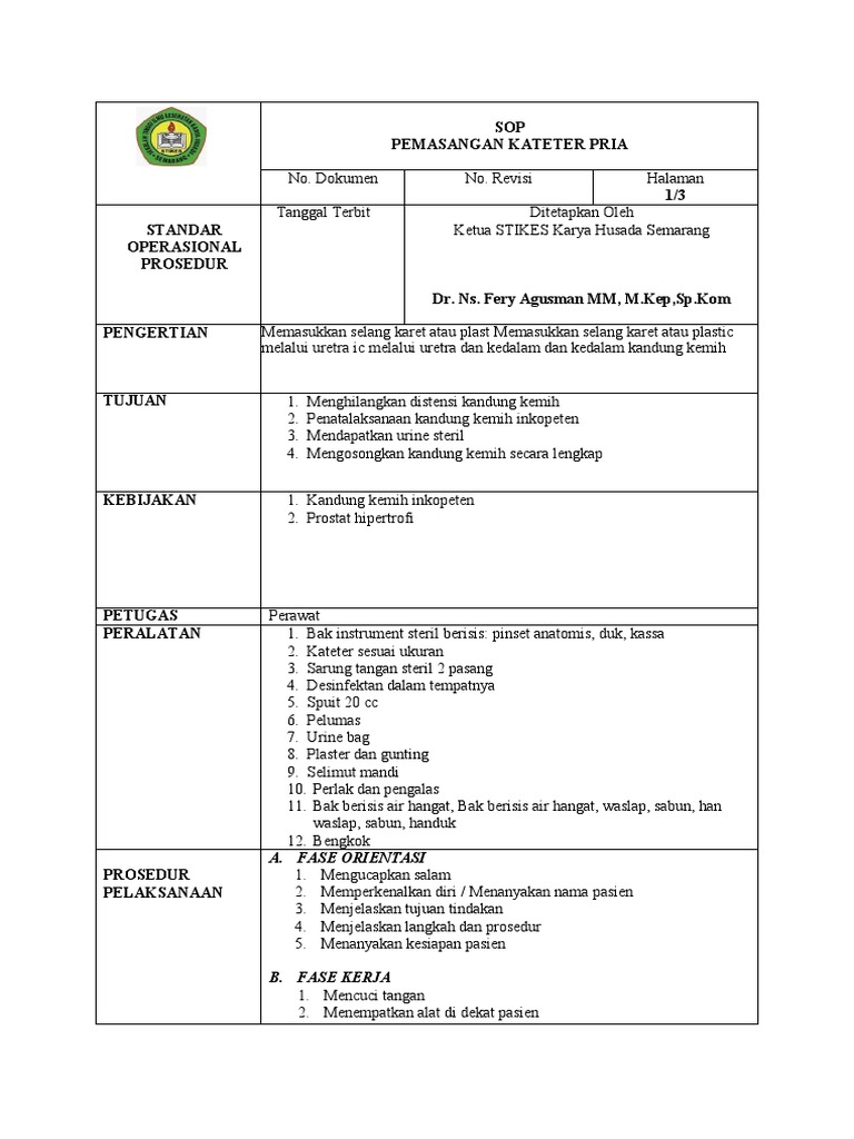 SOP Pemasangan Kateter Pria | PDF