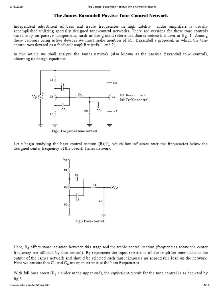 The James-Baxandall Passive Tone-Control Network Bass Filter | PDF | Passivity (Engineering ...