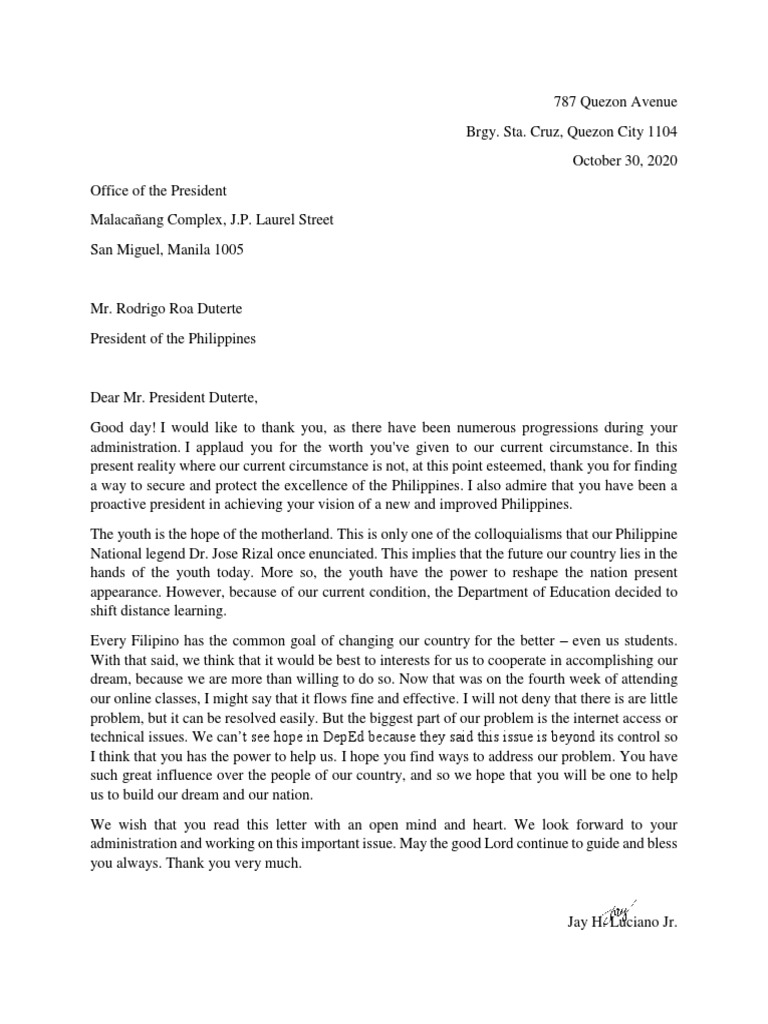 Letter | PDF | President Of The Philippines | World Politics