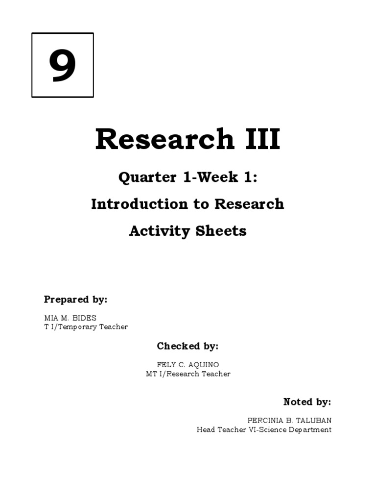 Introduction to Research Activities | PDF | Behavior Modification ...