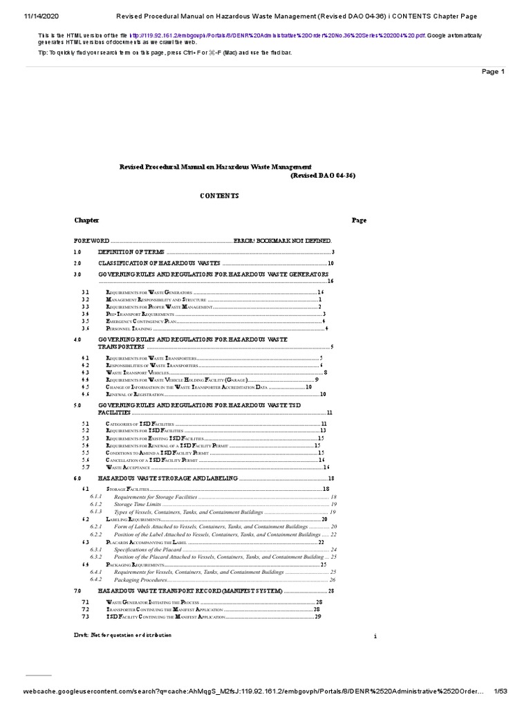 Revised Procedural Manual On Hazardous Waste Management (Revised DAO 04 ...