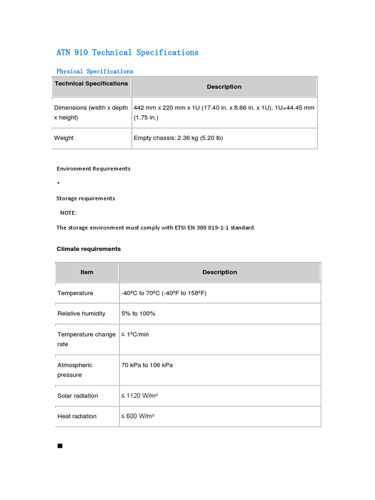 ATN 910 Technical Specifications PDF | PDF | Air Conditioning | Humidity