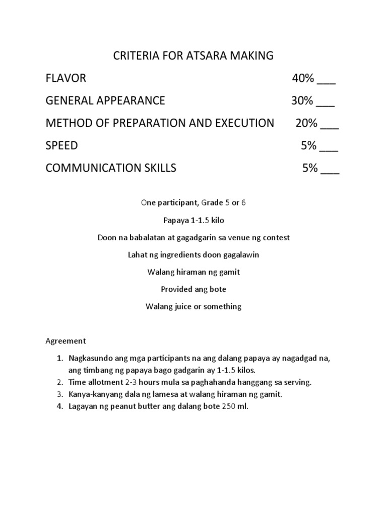 CRITERIA FOR ATSARA MAKING With Agreement | PDF