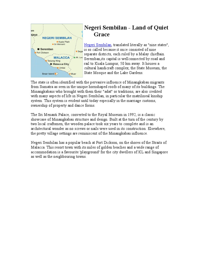 Negeri Sembilan - Land of Quiet Grace | PDF