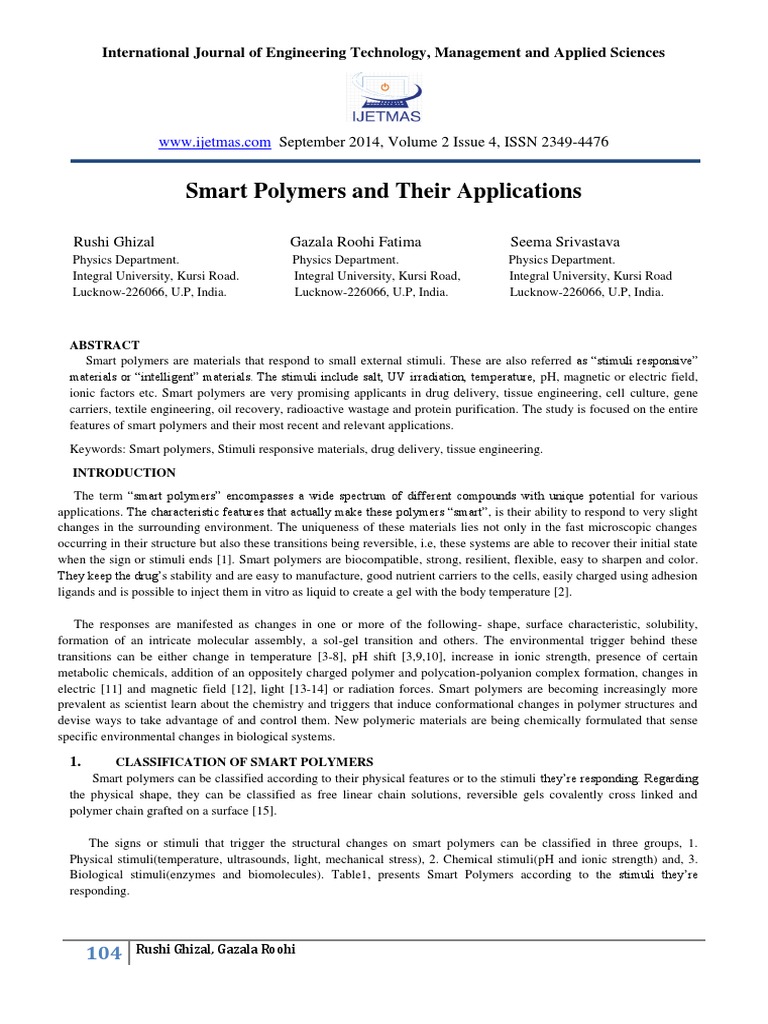 Smart Polymers and Their Applications: September 2014, Volume 2 Issue 4 ...