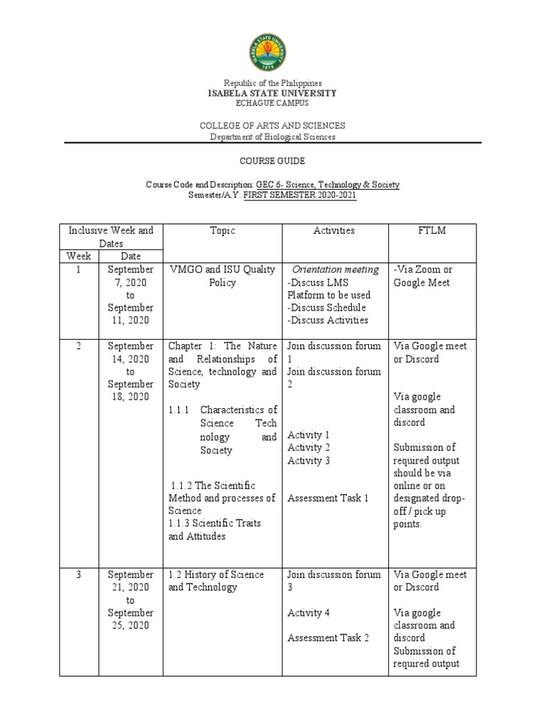 Course Guide Course Code and Description: GEC 6-Science, Technology ...