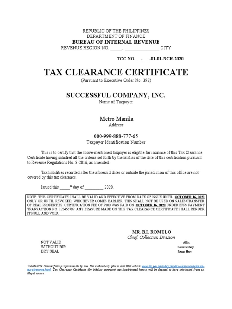 Tax Clearance Certificate for Contracts | PDF | Taxpayer | Taxes