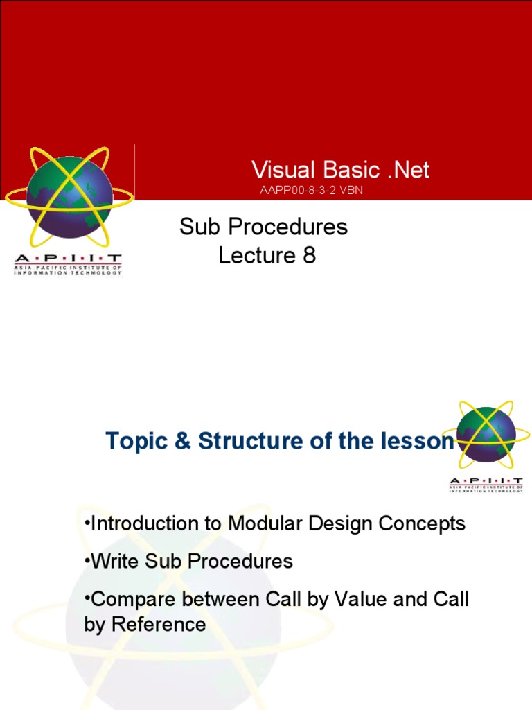 Sub Procedures: AAPP00-8-3-2 VBN | PDF | Visual Basic .Net | Subroutine