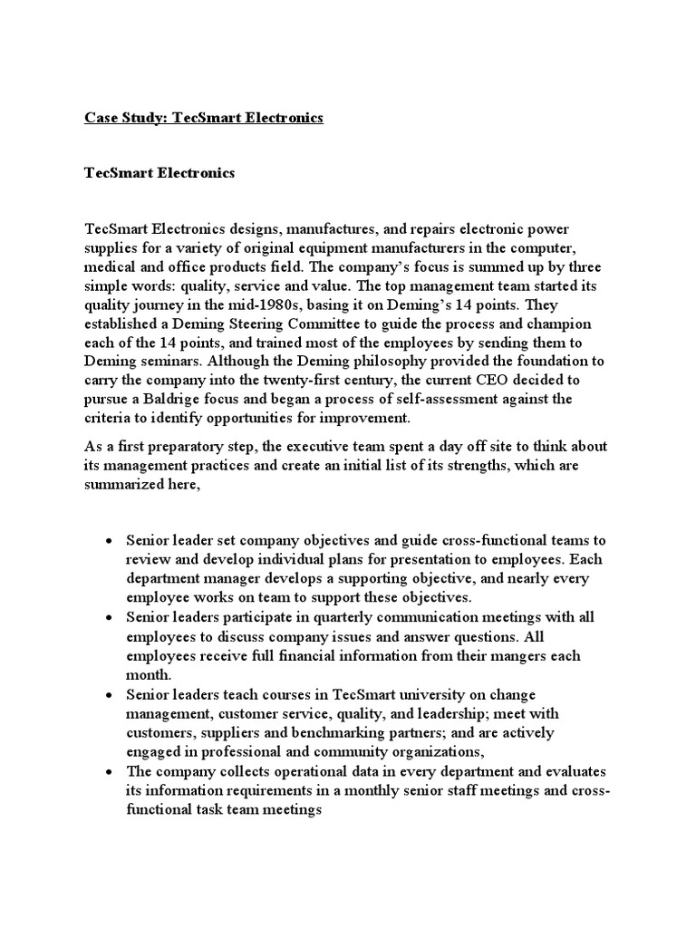 G5 - Case Study No.8 - TecSmart Electronics - TQM-V3 | PDF | Strategic Planning | Customer