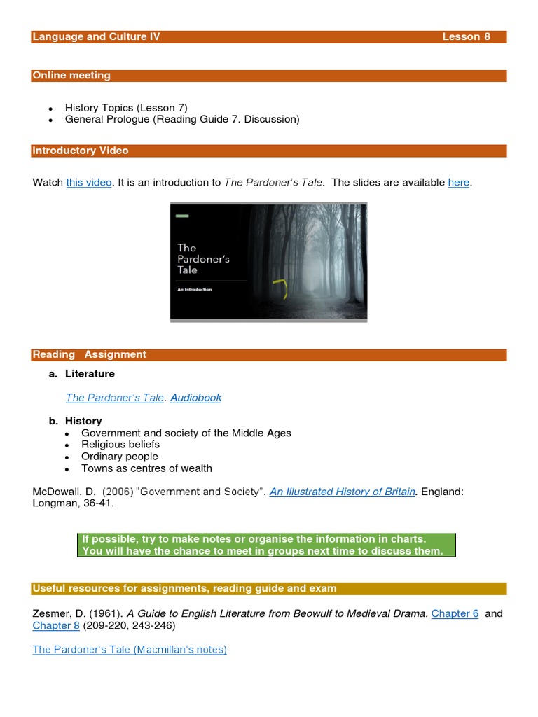 The Pardoner's Tale. The Slides Are Available: This Video Here | PDF ...