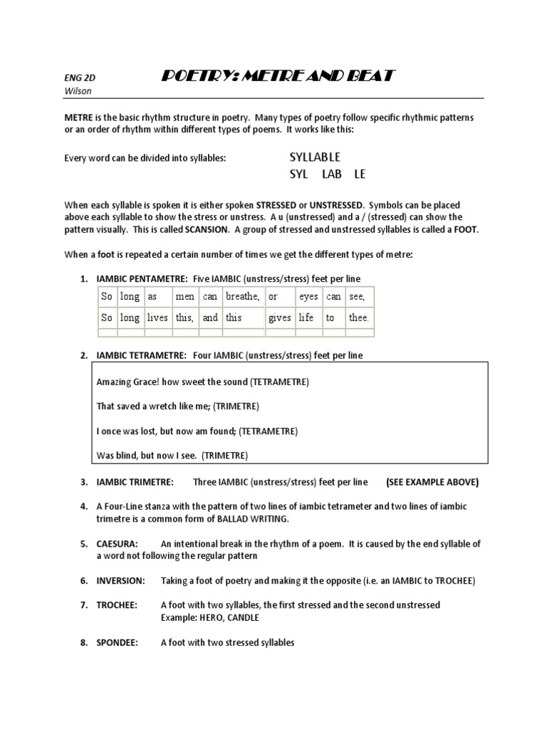 Poetry Metre Guide | PDF | Metre (Poetry) | Narrative Forms