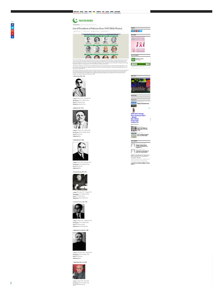 List of Presidents of Pakistan Since 1947 (With Photos) | PDF ...