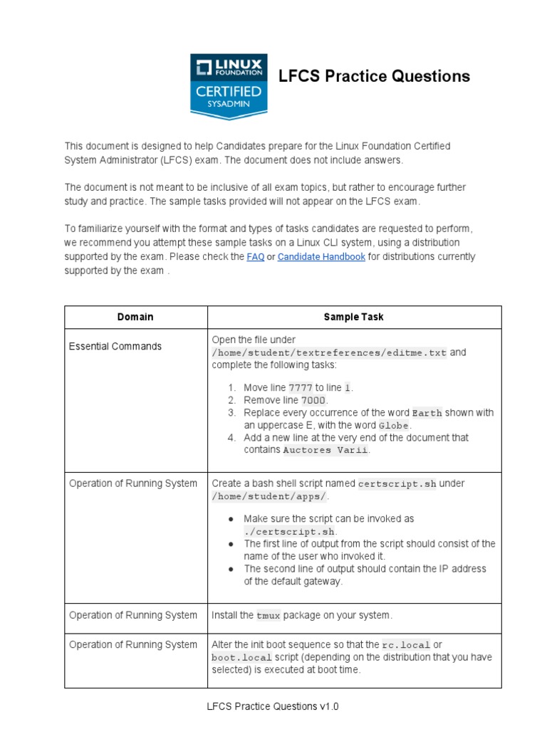 LFCS Practice Questions: Domain Sample Task | Download Free PDF | Sudo | User (Computing)
