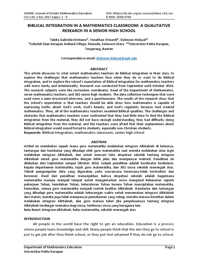 Biblical Integration in A Mathematics Classroom Qu | PDF | Teachers ...