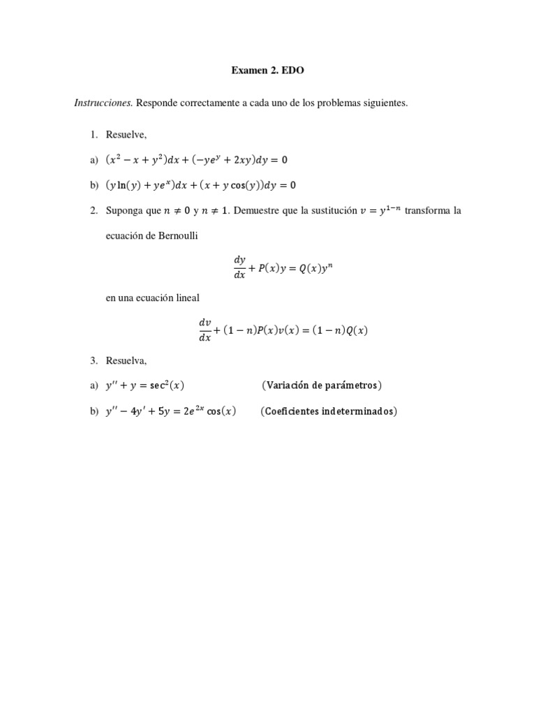 Examen EDO: Problemas y Soluciones | PDF | Métodos y materiales de enseñanza