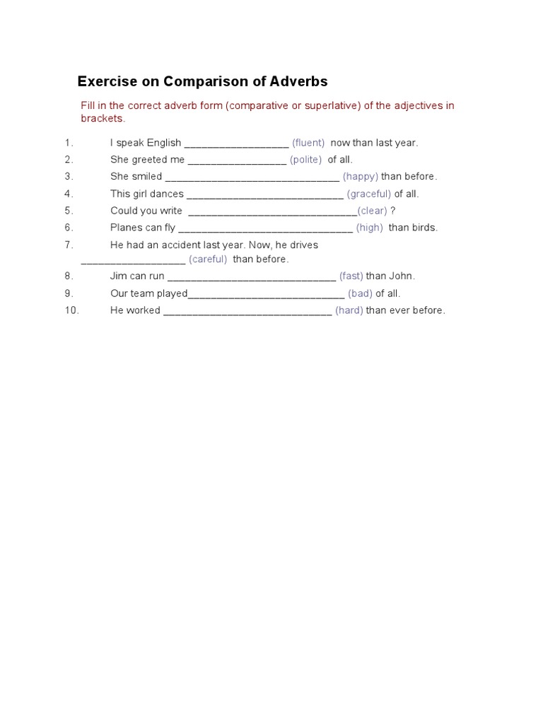 Exercise On Comparison of Adverbs | PDF