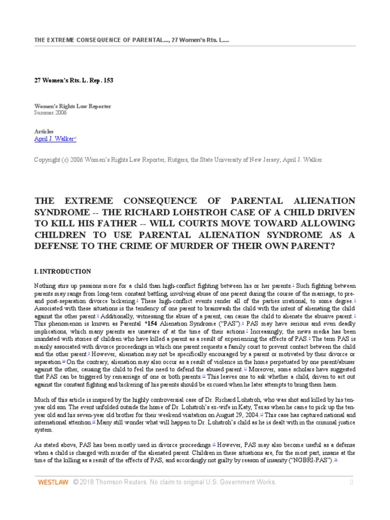 Walker (2006) Extreme Consequence Parental Alienation Syndrome Richard ...