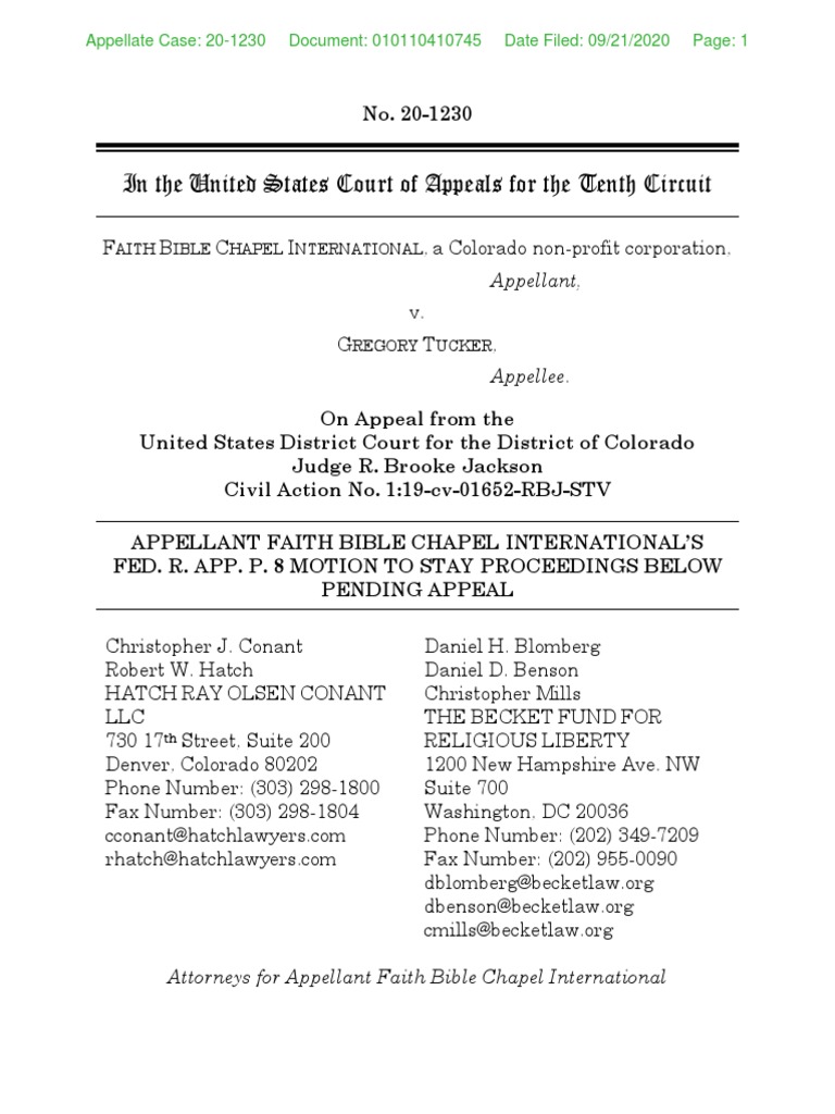 20-1230 Motion To Stay Pending Appeal | PDF | Interlocutory Appeal | Qualified Immunity