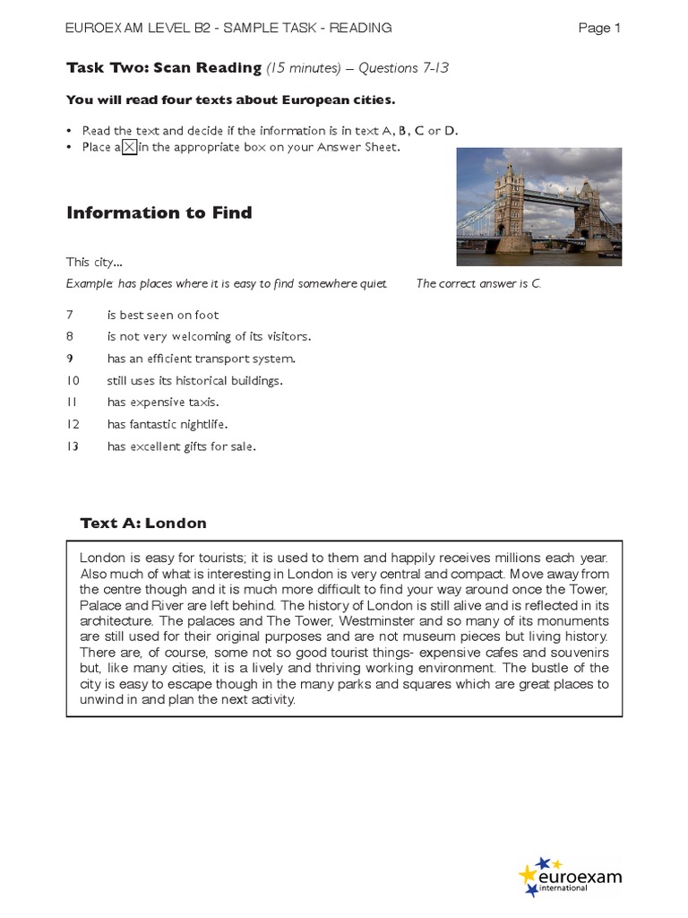 Information To Find: Task Two: Scan Reading (15 Minutes) - Questions 7 ...